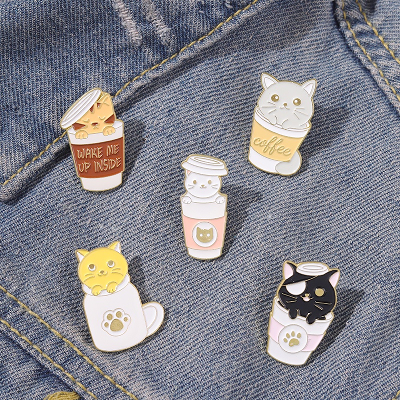5 Styles Cartoon Lapel Pin Cute Cat Enamel Brooch Animal Backpack Badge ...