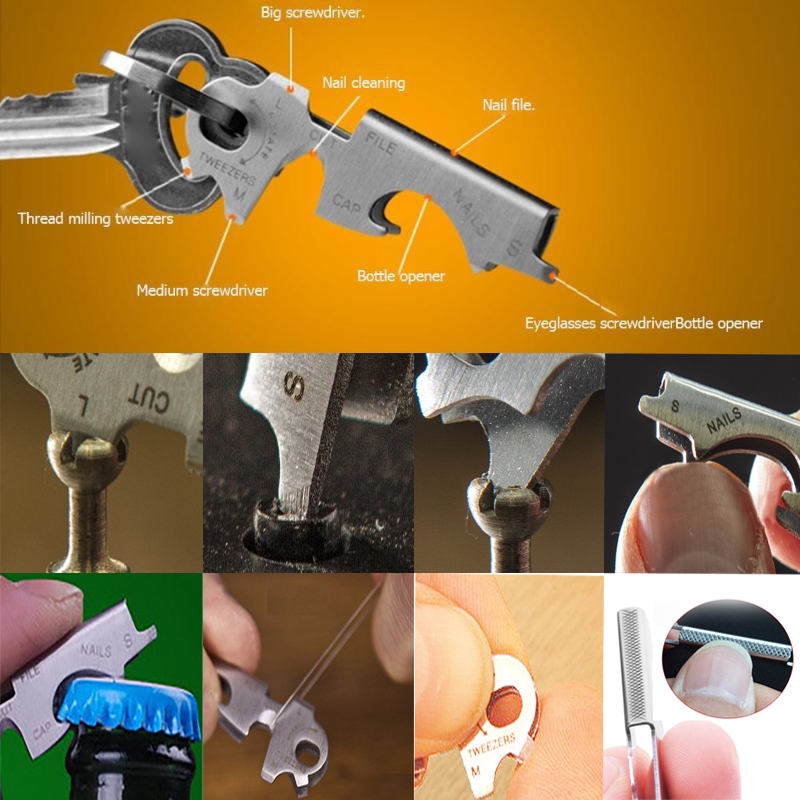 8 tool in 1 key ring carabiner gadget keychain clip multitool edc gear ...