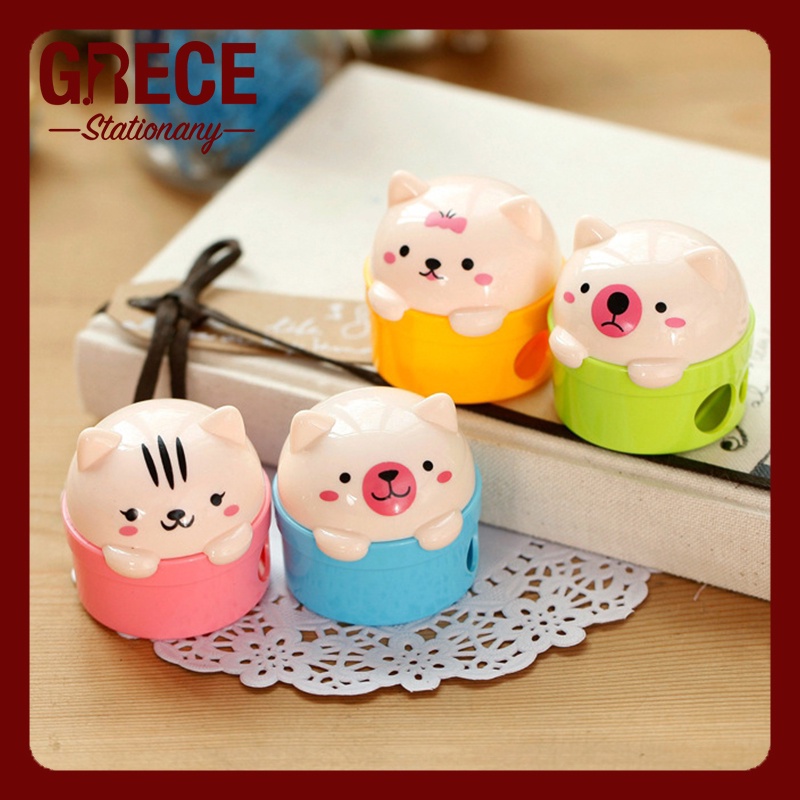 Cartoon Cute Bear and Pig animal double hole portable pencil sharpener ...