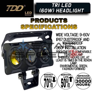 TDD Tri Led Motorcycle Head Light (60W) Alloy material Dust-proof AND ...