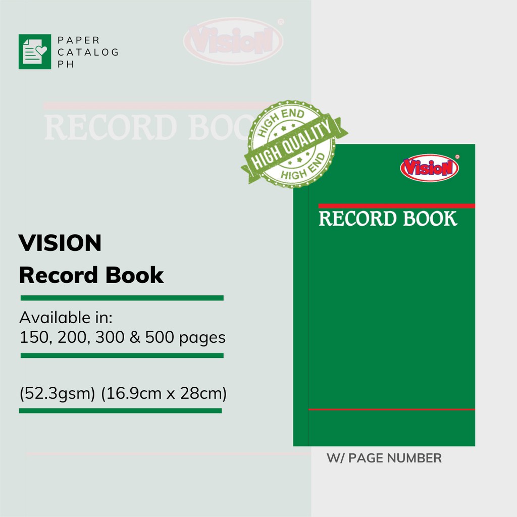 VISION Record Book (52.3gsm) (150, 200, 300 & 500 pages) | Shopee ...