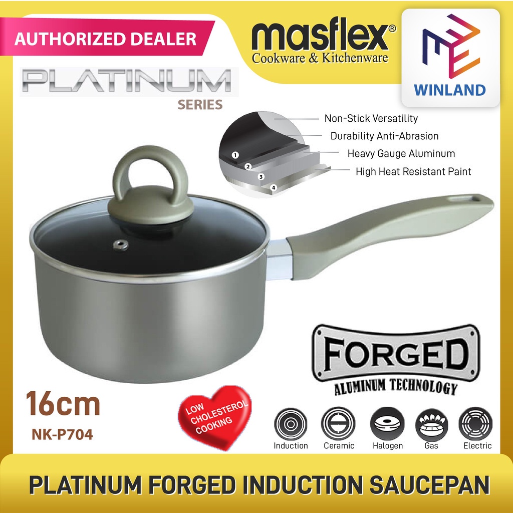 Masflex Platinum Series 1.1L Non Stick Sauce Pan w/ Lid Induction Ready ...