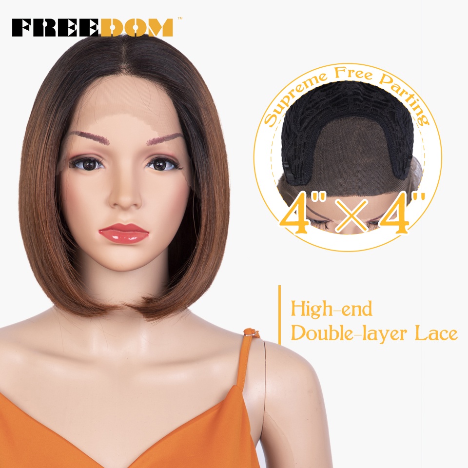 Freedom Synthetic Lace Front Wig 12 Inch Straight Short Bob 4x4 Ombre ...