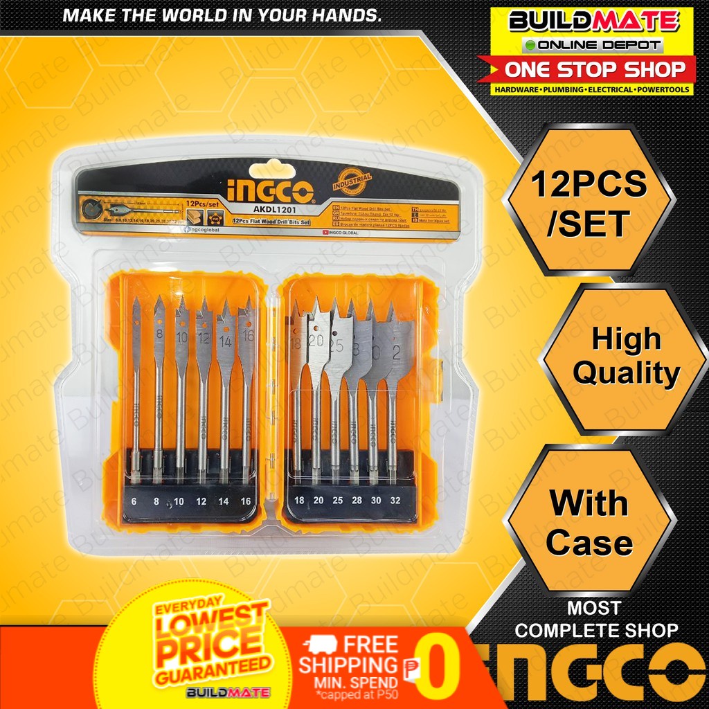 INGCO Flat Wood Drill Bits 12PCS /SET AKDL1201 •BUILDMATE• IHT | Shopee ...