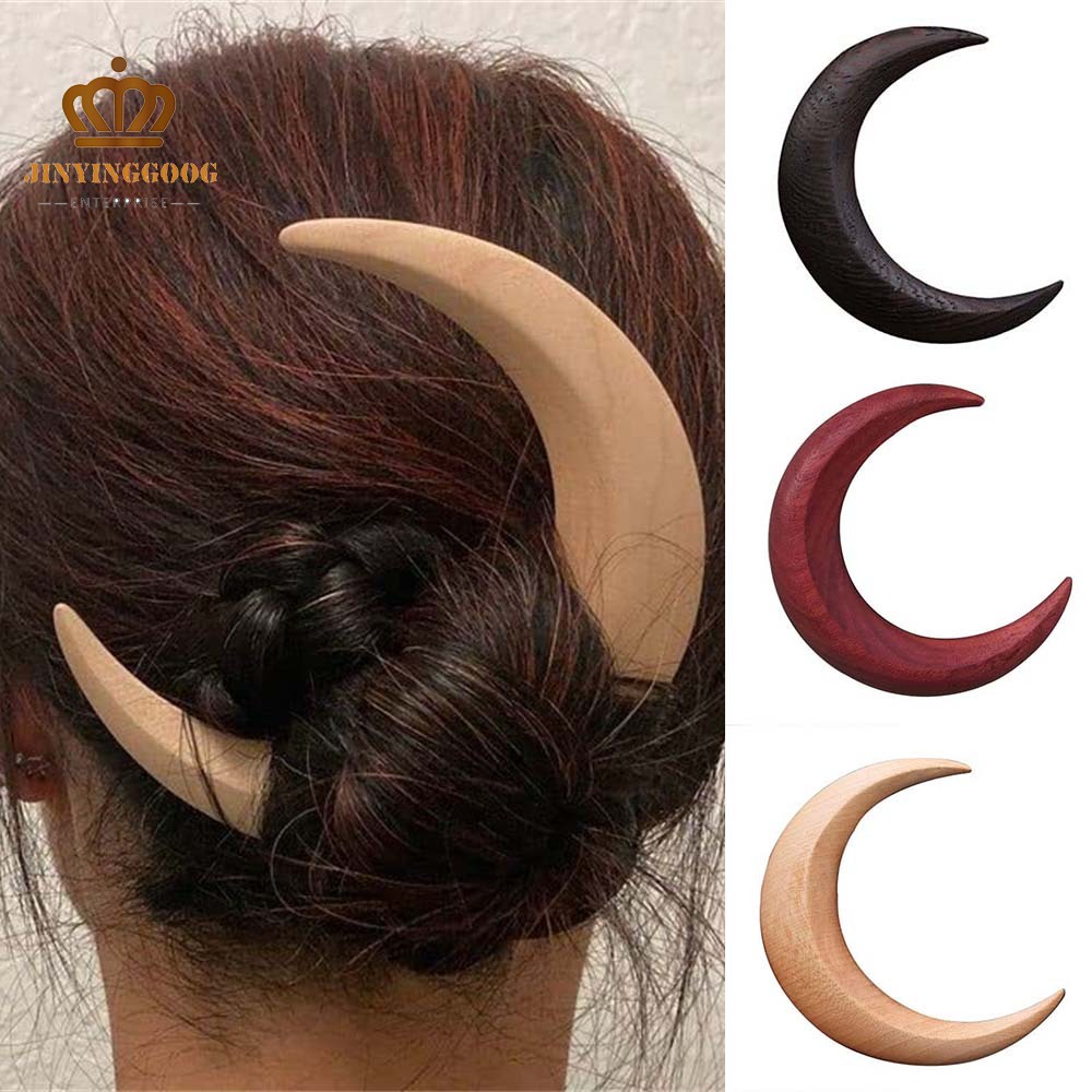 Wooden Hairpins Meniscus Shaped Hair Stick Fork Ethnic Style Updo ...