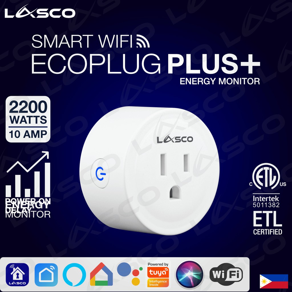 LASCO WiFi Eco Plug Plus Smart Plug with Energy Monitor Socket Outlet ...