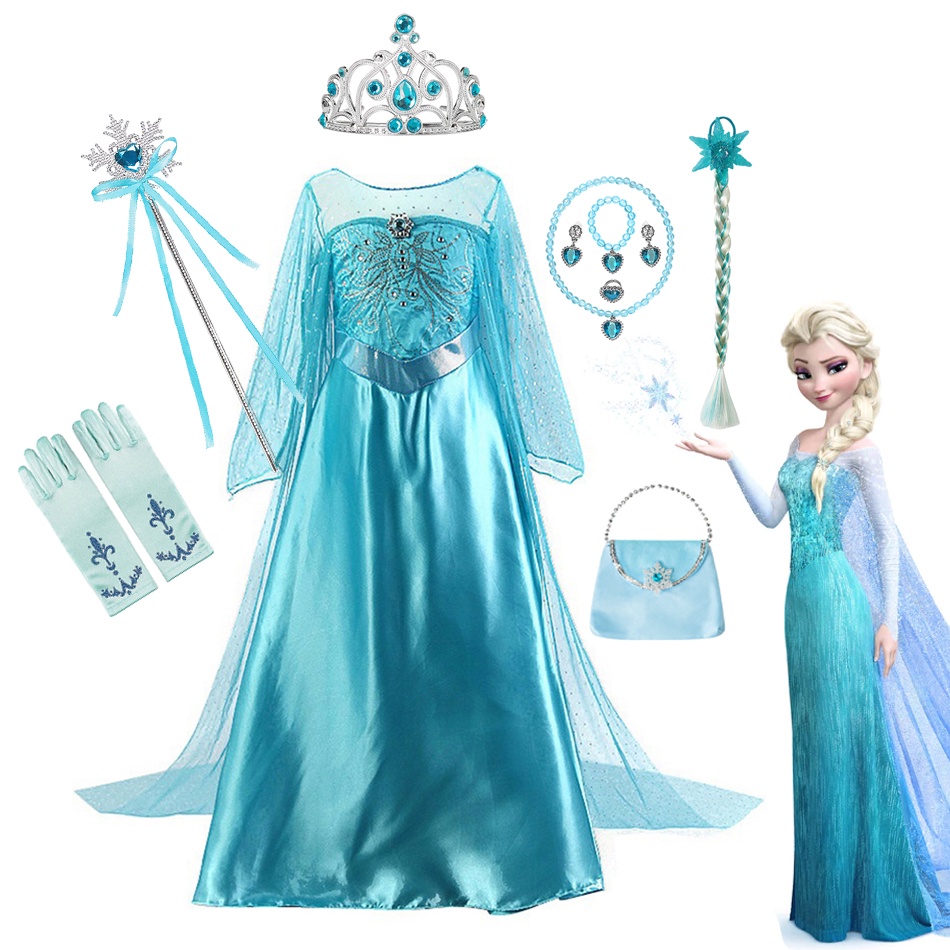 Princess Elsa Dress For Girls Carnival Prom Cosplay Party Costumes Long ...