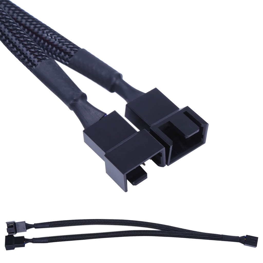 1 To 2 Way Y-Splitter Sleeved 4-Pin PWM Connector Fan Extension Adapter ...