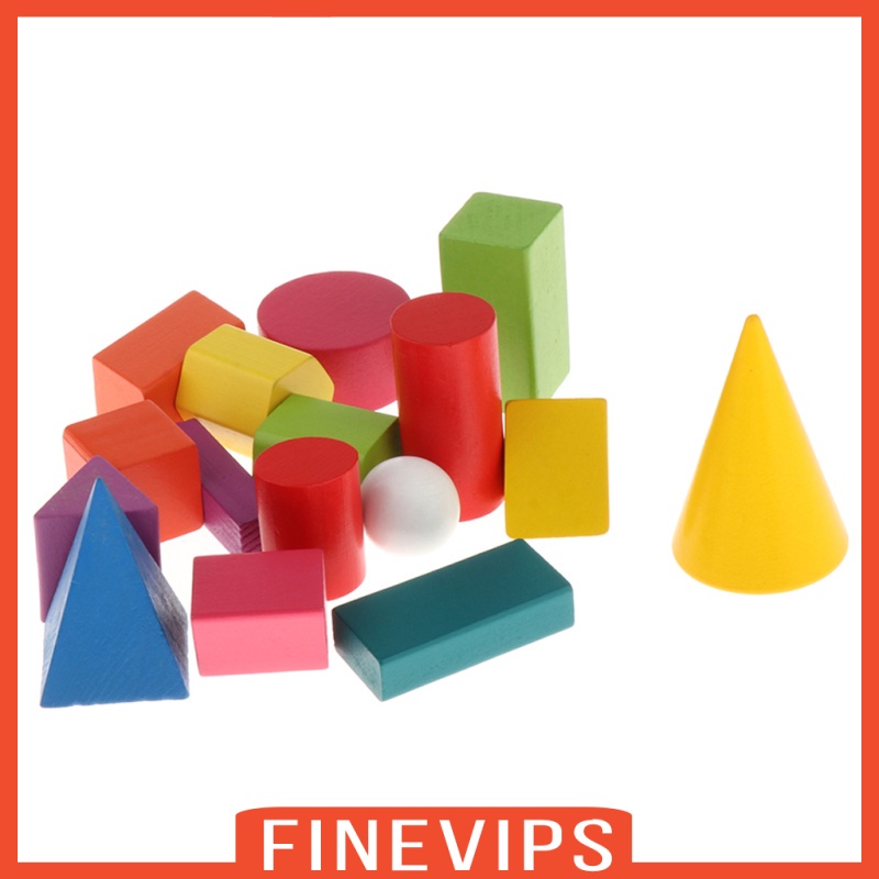 [FINEVIPS] Wooden Geometric Solid Blocks, Assorted Colors, 3D Shapes ...