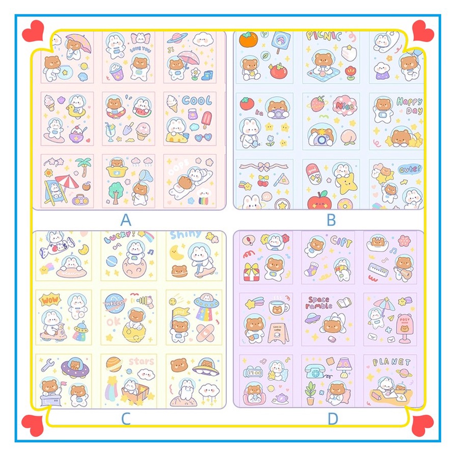25/100 Sheets Transparent Space Theme Sticker Cartoon Cute Scrapbook ...