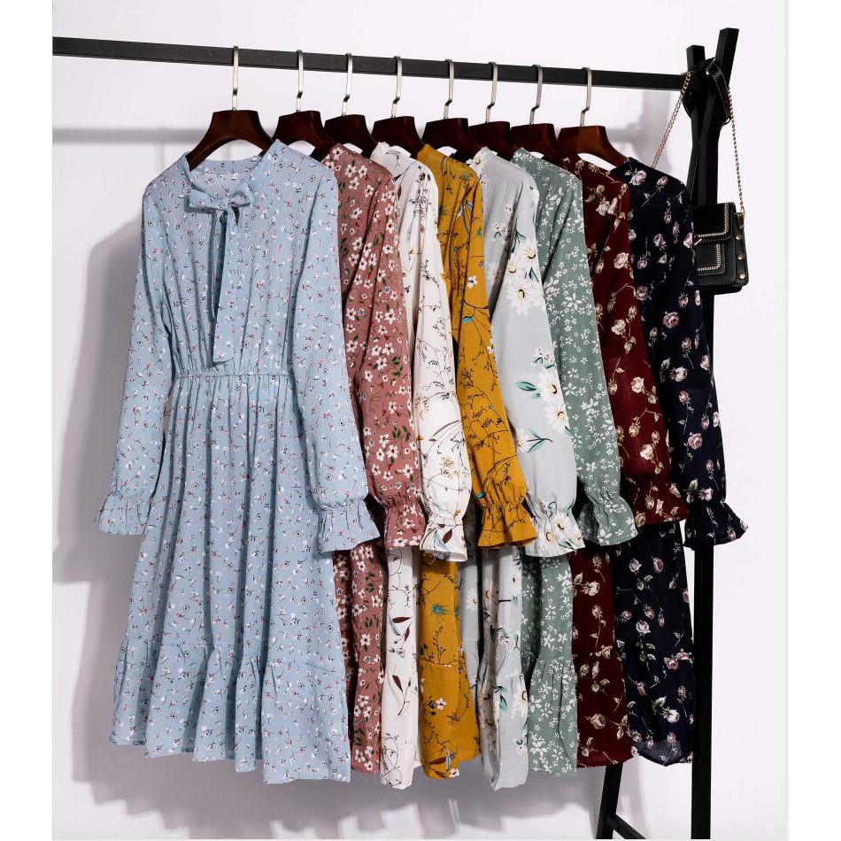 Ready Stock Pambabae Eleganteng Floral Dot Korean Long Sleeve Print ...