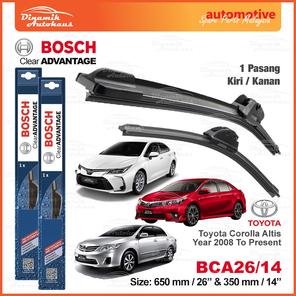 Toyota Corolla Altis Year 2008 To Present Car Front Windscreen Soft Wiper Size 26" & 14" - Bosch ...