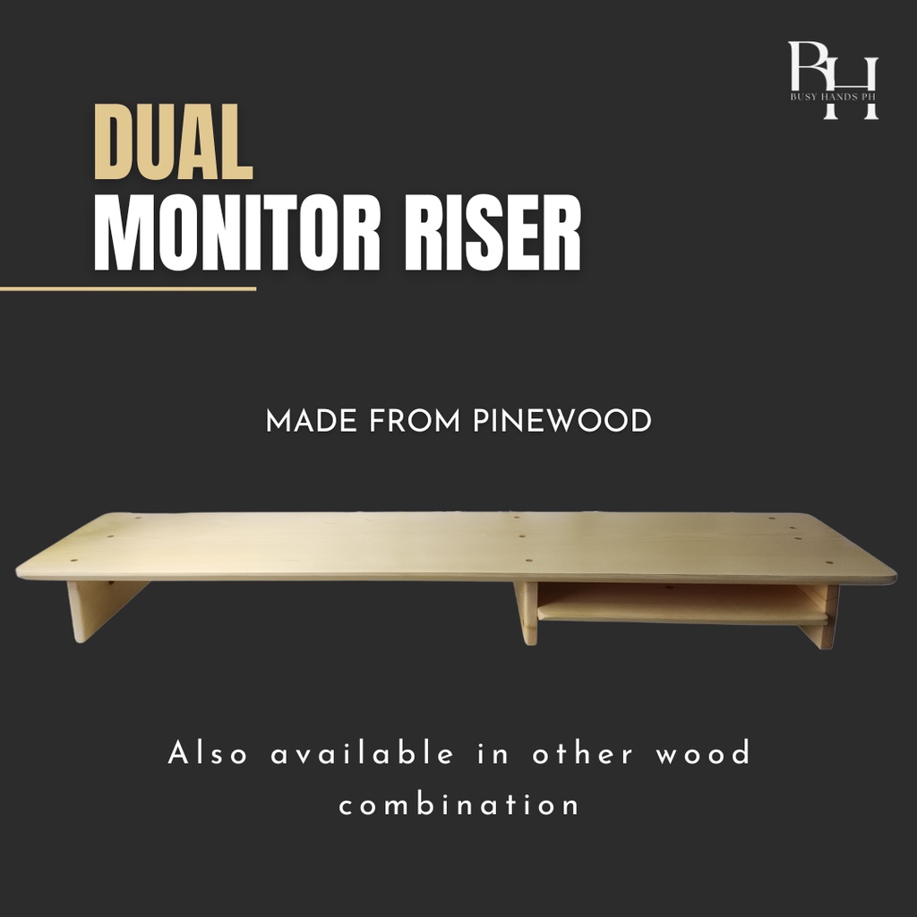 Version 1 | Dual Wooden Monitor Riser | Dual Monitor Stand | Desk Shelf ...