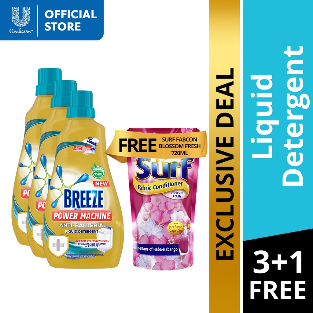 Buy 3x Breeze Liquids Antibacterial 980ml + Free Surf Fabcon Blossom ...