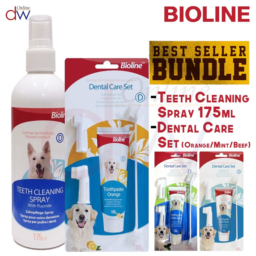 (BUNDLE) Bioline Dog Teeth Cleaning Spray 175ml WITH Bioline Dental ...