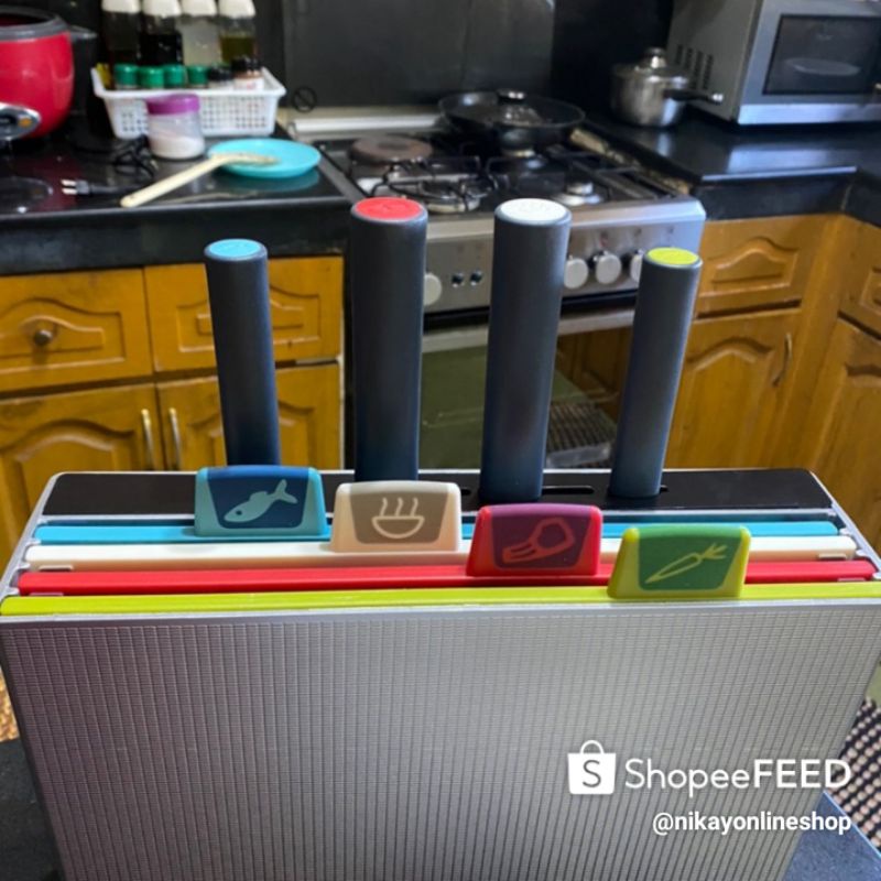 Index Cutting Board Set with 4 Matching Knives and Storage Case Color ...