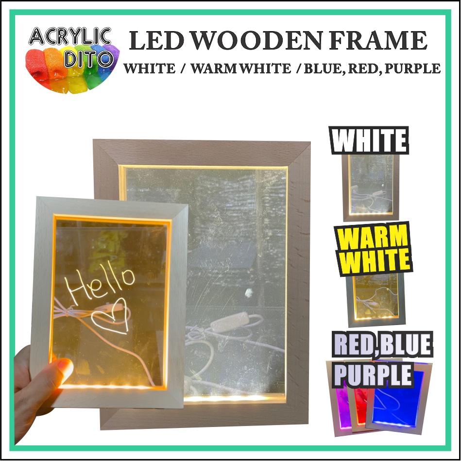 Wooden Led Light Acrylic Frame / White Warm RGB Night Lamp Wood Decor ...