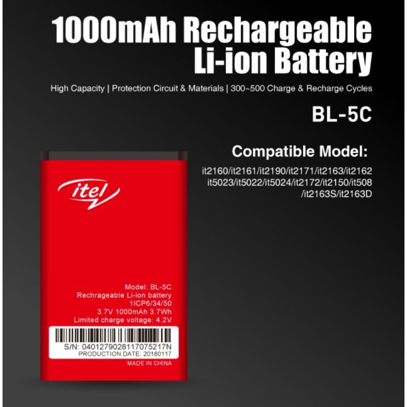 ITel Brand Battery BL-5C (1000mAh) | Shopee Philippines
