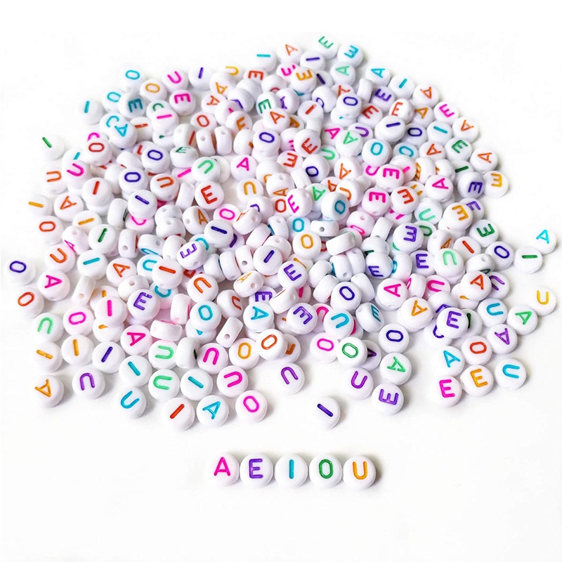 50pcs 7mm Acrylic Colorful Vowels Letter Round Flat Beads for Bracelet ...