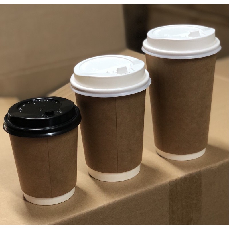 Double Walled Paper Cup with Strawless Lid (8 oz, 12 oz, 16 oz)- 100 pc ...
