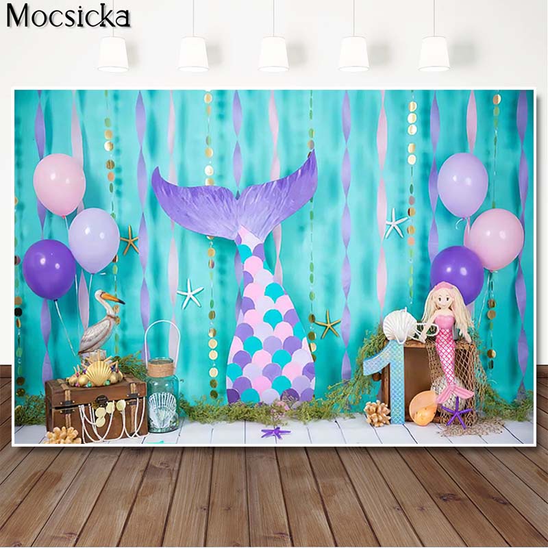 Mermaid Princess Birthday Baby Shower Backdrop Photography Ocean ...