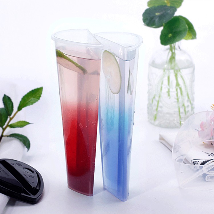 Plastic Cups / Milk Tea Cups - Heart Shaped Twin Cups 600ml with Hard ...