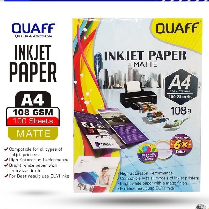 Quaff Inkjet paper Matte Paper for flyers(100pcs pck ) | Shopee Philippines