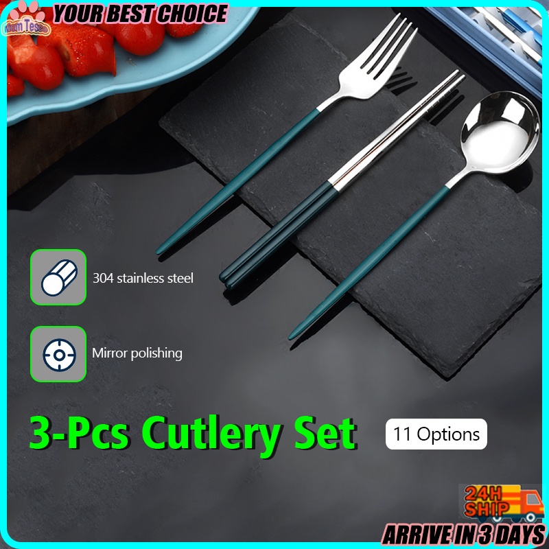 3 in 1 Tableware Set Travel Cutlery Set Portable Stainless Steel Fork ...