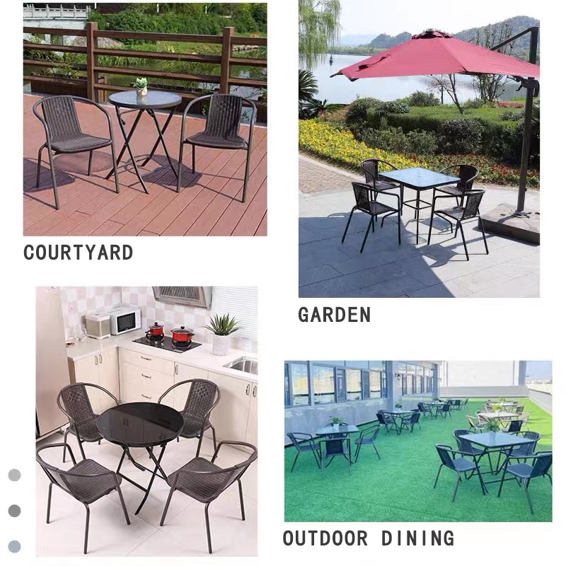 Sanxun Outdoor Folding Table Glass Coffee Round Square Garden Dining ...