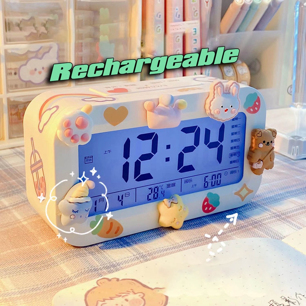 Rechargeable LED Digital Display Large Screen Luminous Mute Alarm Clock ...