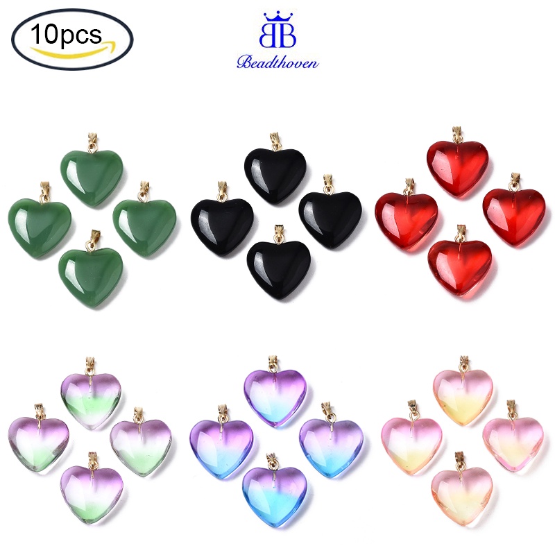10pc Transparent Spray Painted Glass Pendants with Golden Plated Iron ...