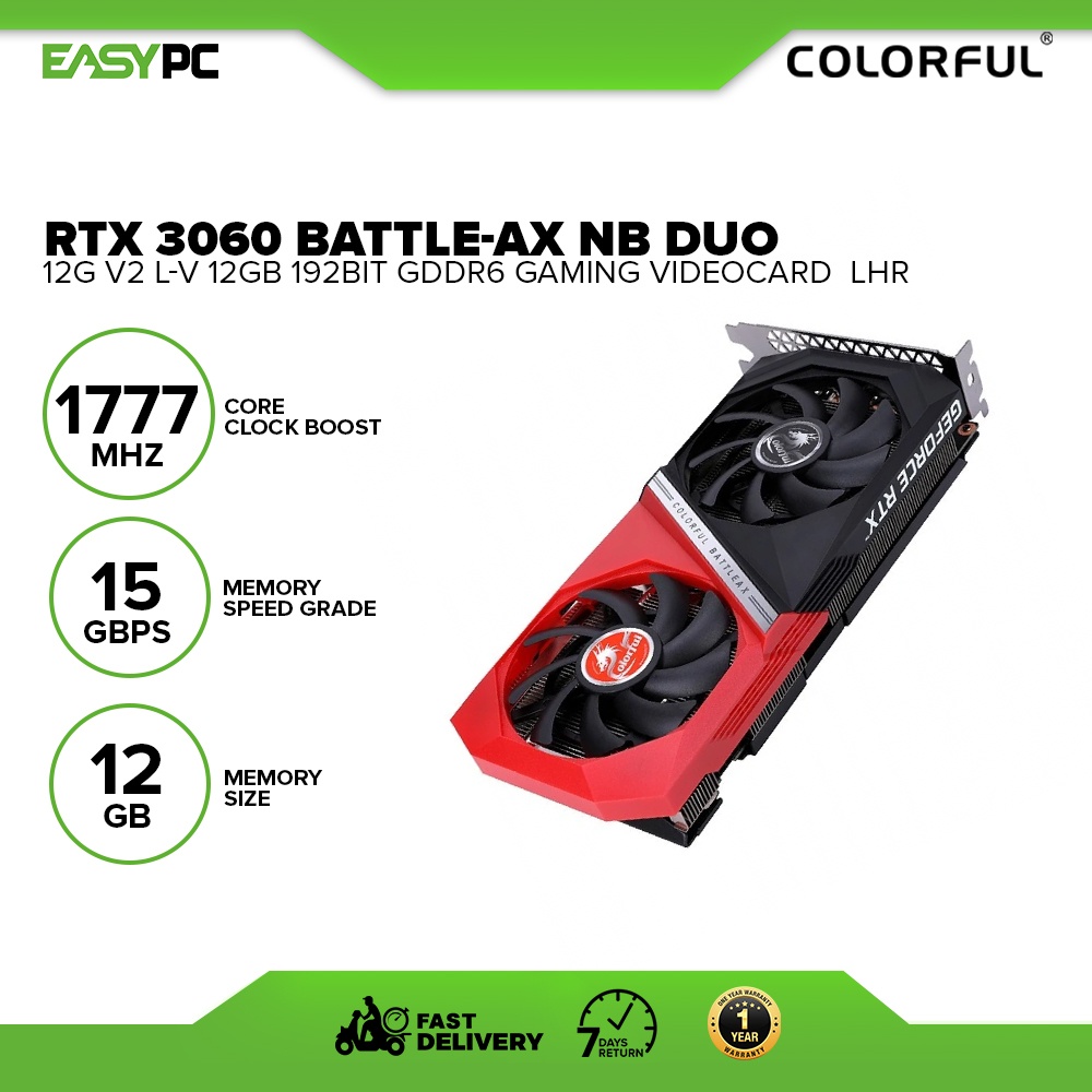 Colorful Rtx 3060 Battle-AX NB DUO 12G V2 L-V 12gb 192bit GDdr6 Gaming ...