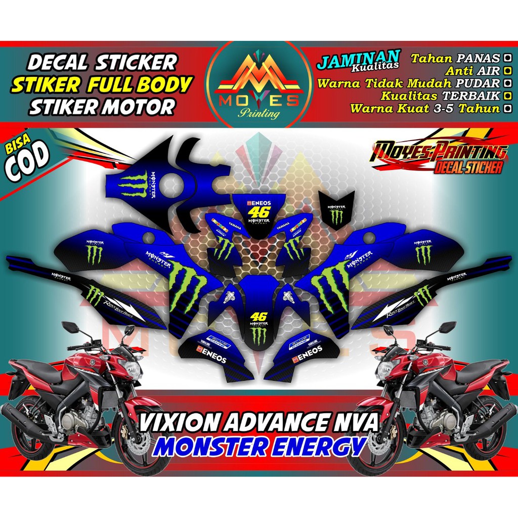 Vixion monster energy blue Sticker For yamaha vixion nva | Shopee ...