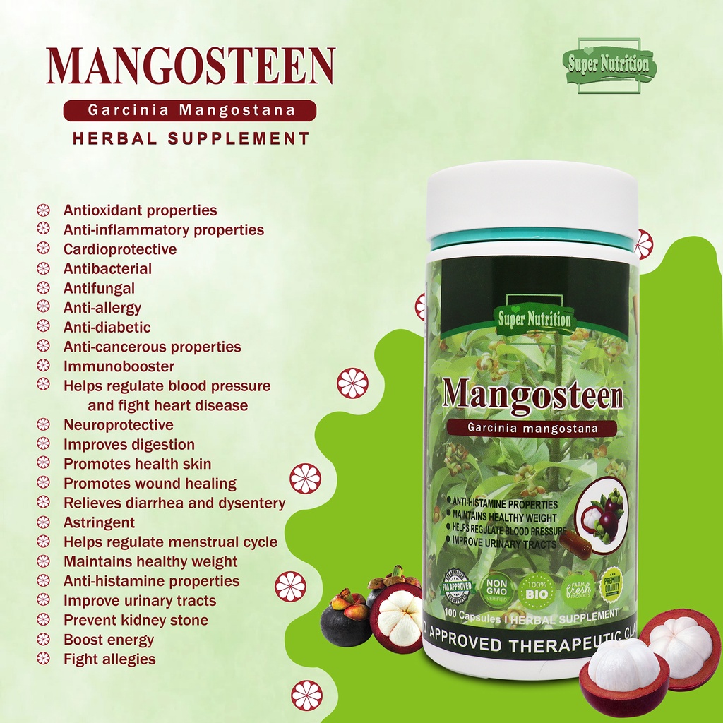 Authentic Mangosteen Supplement Capsules 500mg Bottle of 100 (Garcinia ...