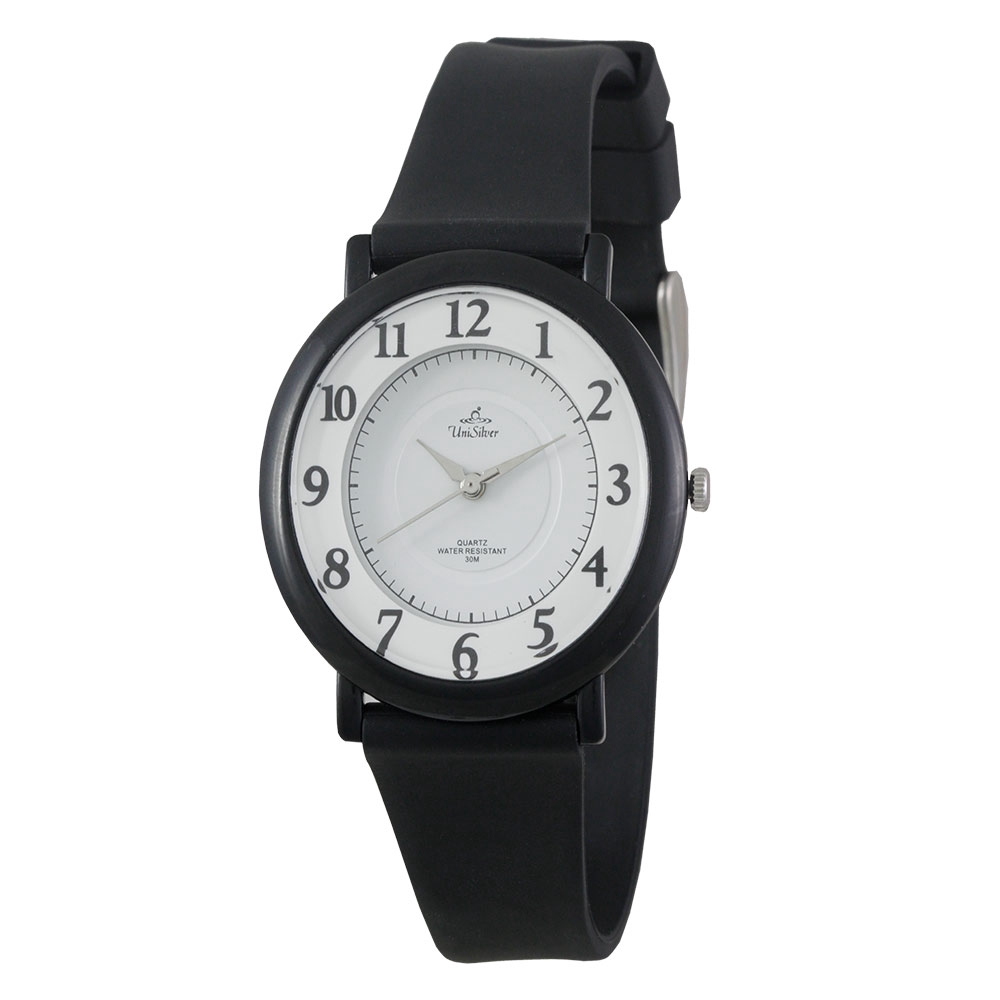 UniSilver TIME MONDELINE STILO Men's Analog White / Black Rubber Watch ...