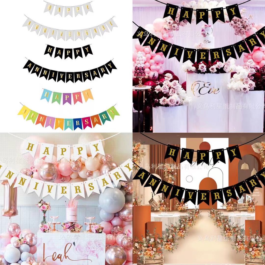 Happy Anniversary Banner String Flags Birthday Party Decoration Party ...