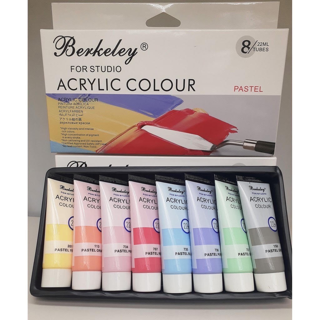 BERKELEY Pastel Acrylic Colors 22 mL Set of 8 (Vibrant Paint, Painting ...