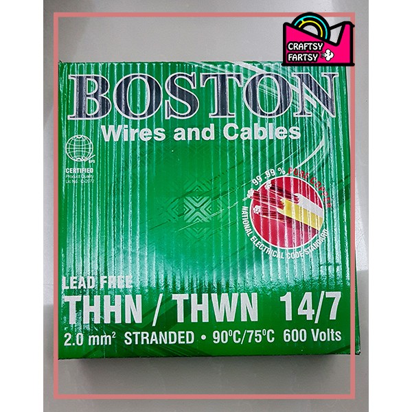 (PER BOX) Boston THHN Stranded Wire 2.0mm (#14/7) | Shopee Philippines
