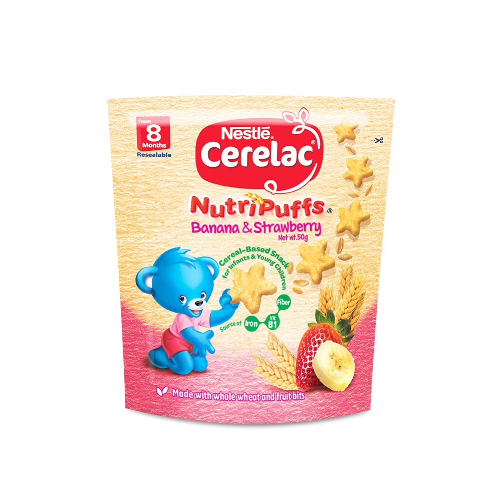 Nestle Cerelac Healthy Snacks Nutripuffs Banana & Strawberry 50g ...