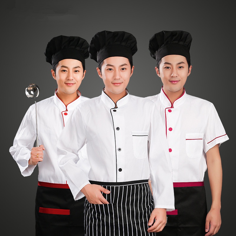 White Long Sleeves Chef Uniform Restaurant Waiter Work Wear Unisex ...