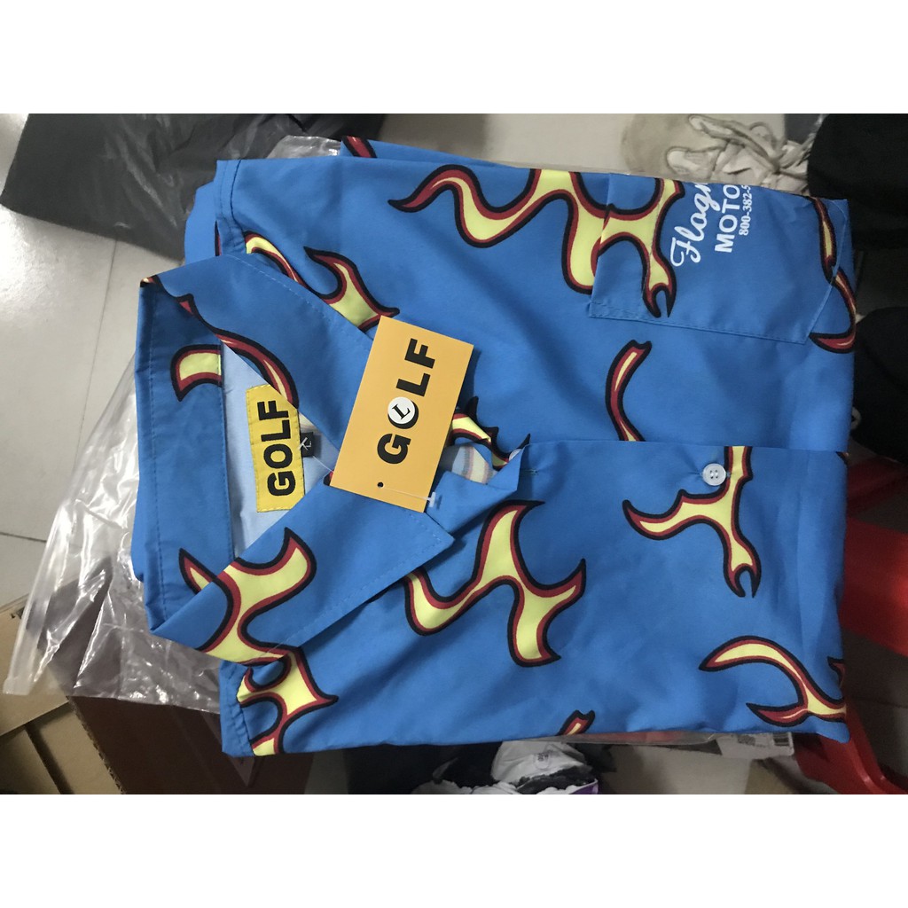 GOLF WANG Blue Flame Shirt Short Sleeve T-Shirt Tyler Beach Flame TEE ...