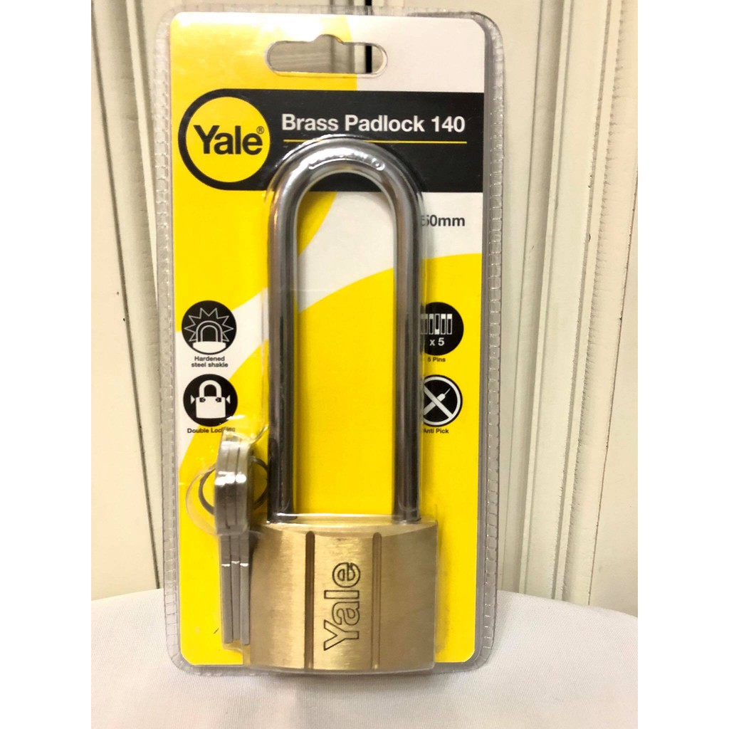 Yale 140 Series Long Shackle Brass Padlock (Available in 30mm, 40mm, 50mm, 60mm) | Shopee ...