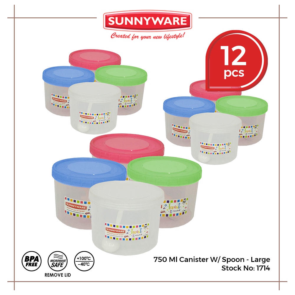 12pcs 750 ml Canister w/ Spoon - Large [Sunnyware 1714] | Plasticware ...