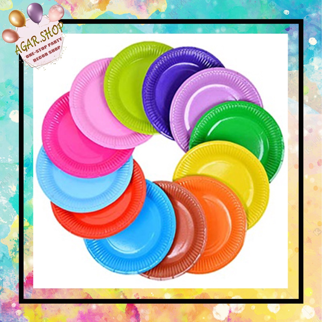 Agar.Shop Party Tableware Plain DIY Paper Plate Colorful Party Supplies ...
