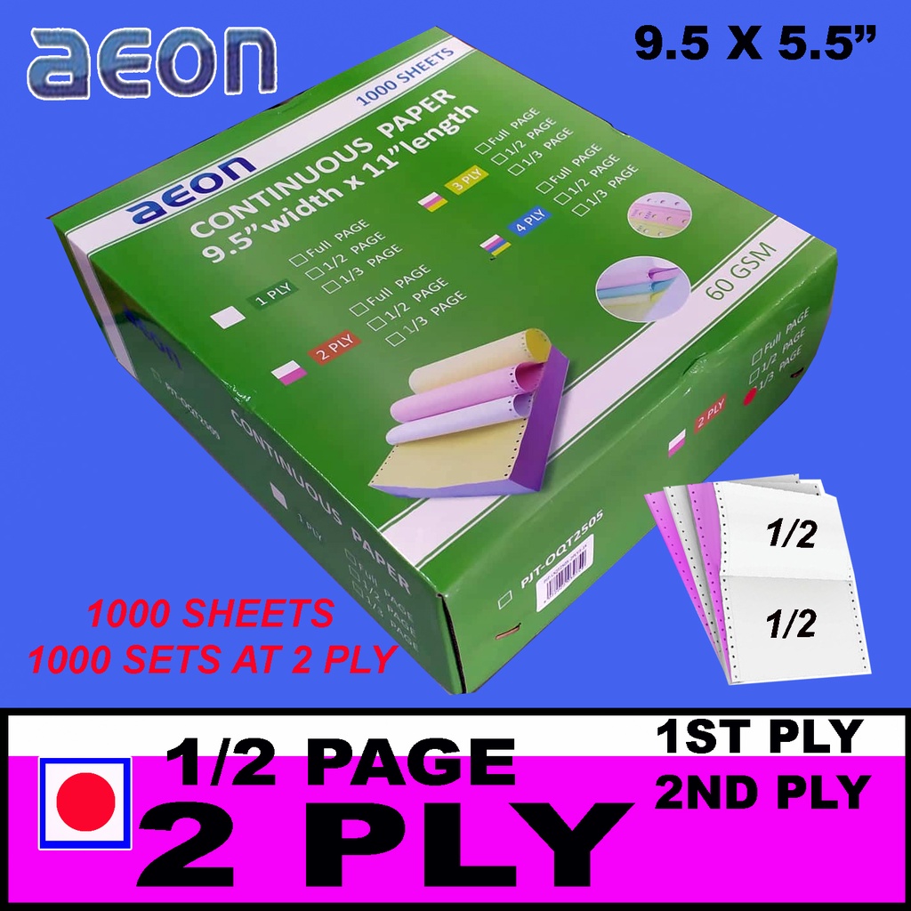 AEON 2Ply Carbonless Continuous Form Paper 1Half 1000Sheets 1000Sets 9 ...