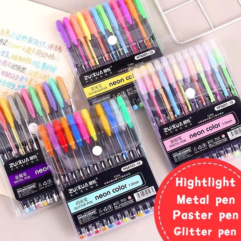 neon color pen #12 /glitter pen/highlighter pen set/pastel/metalic ...
