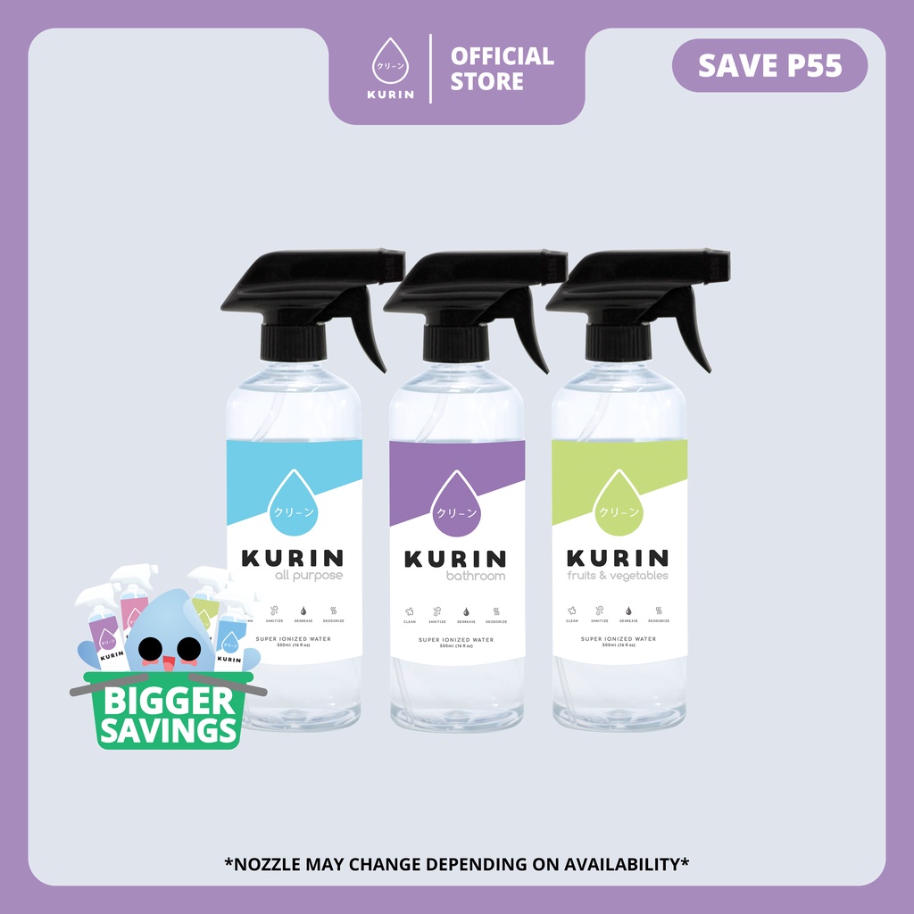 Kurin TRIO PACK Spray Bottle Pack Super Ionized Cleaning Water 500ml ...