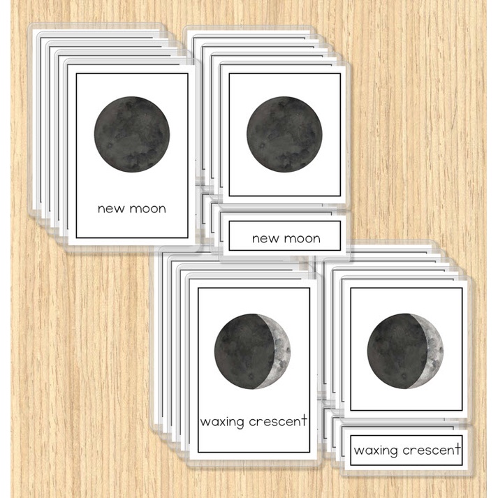 PHASES of the MOON - Montessori Three Part Cards - Nomenclature Cards ...