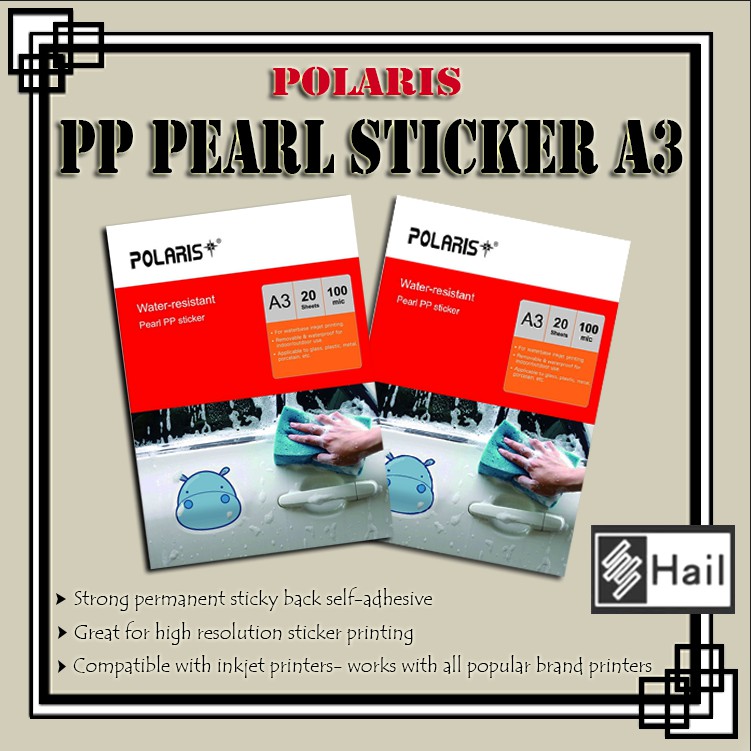 Polaris Printable Pearl PP sticker A3, 20sheets/pack, water-resistant ...