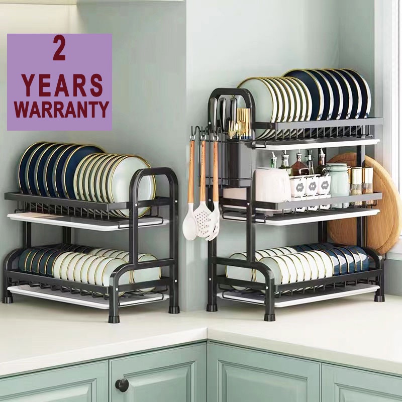 2/3-Tier Dish Rack Dish Drainer Drying Rack Kitchen Countertop Plate ...